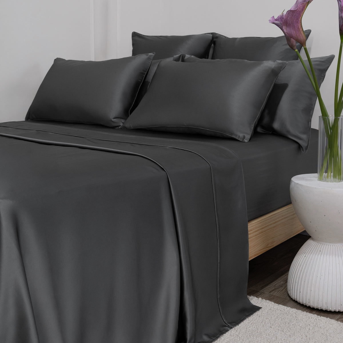 100% Mulberry Silk Flat Sheet - 22 Momme | Dark Grey | Bedding co