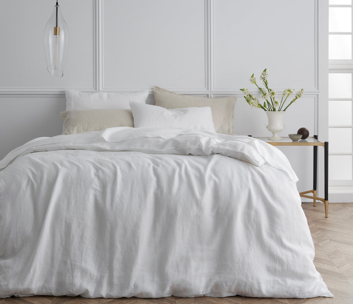 100% French Flax Linen Quilt Cover Set - White | Bedding co