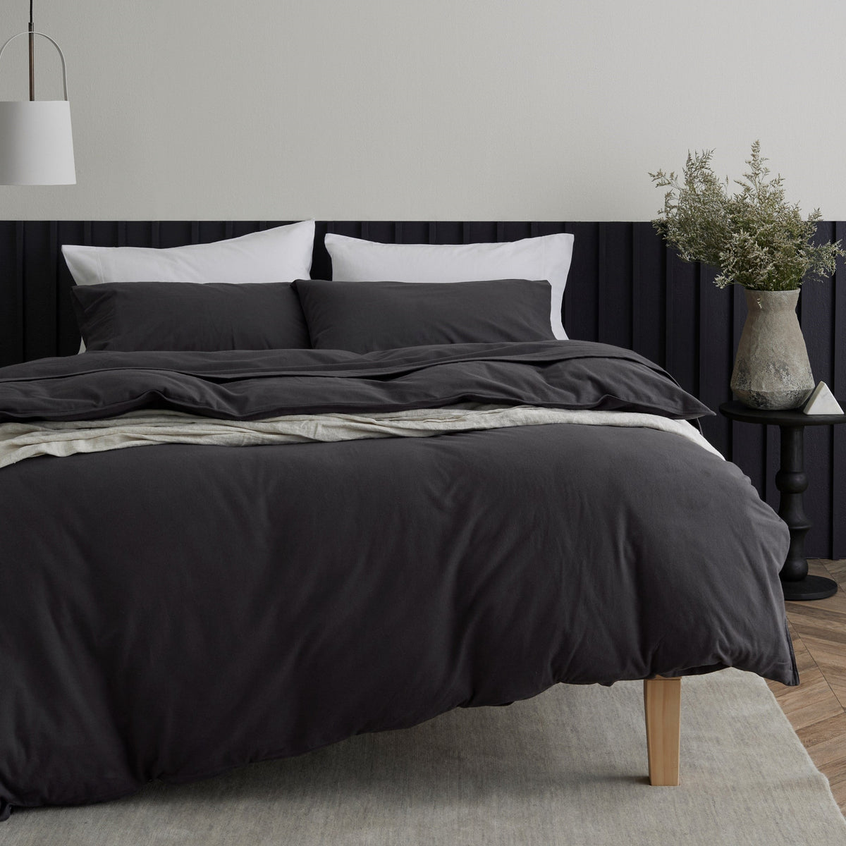 100% Organic Cotton Flannelette Quilt Cover Set - Charcoal | Bedding co
