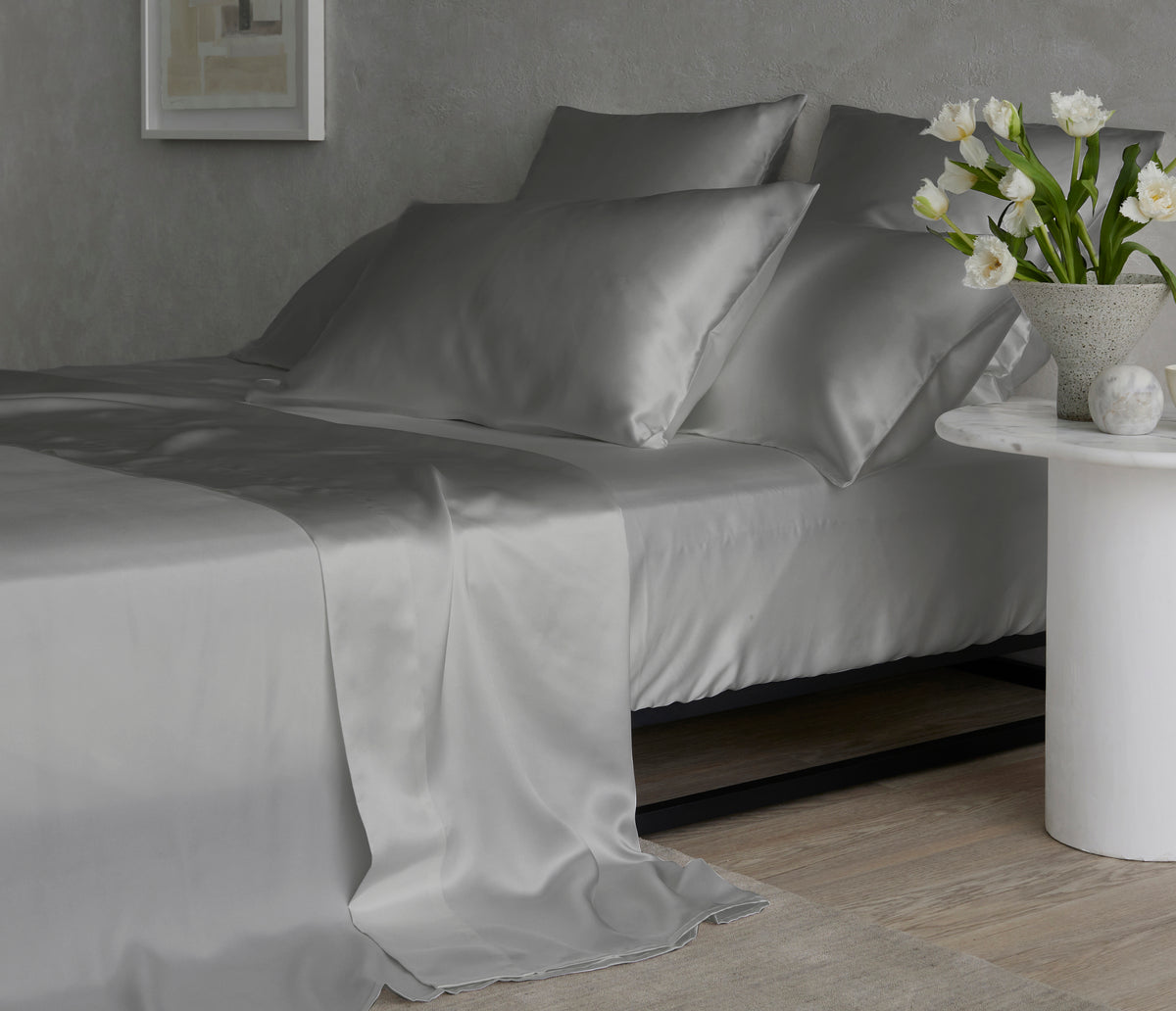 100% Mulberry Silk Sheet Set - 20 Momme | Silver Grey | Bedding co