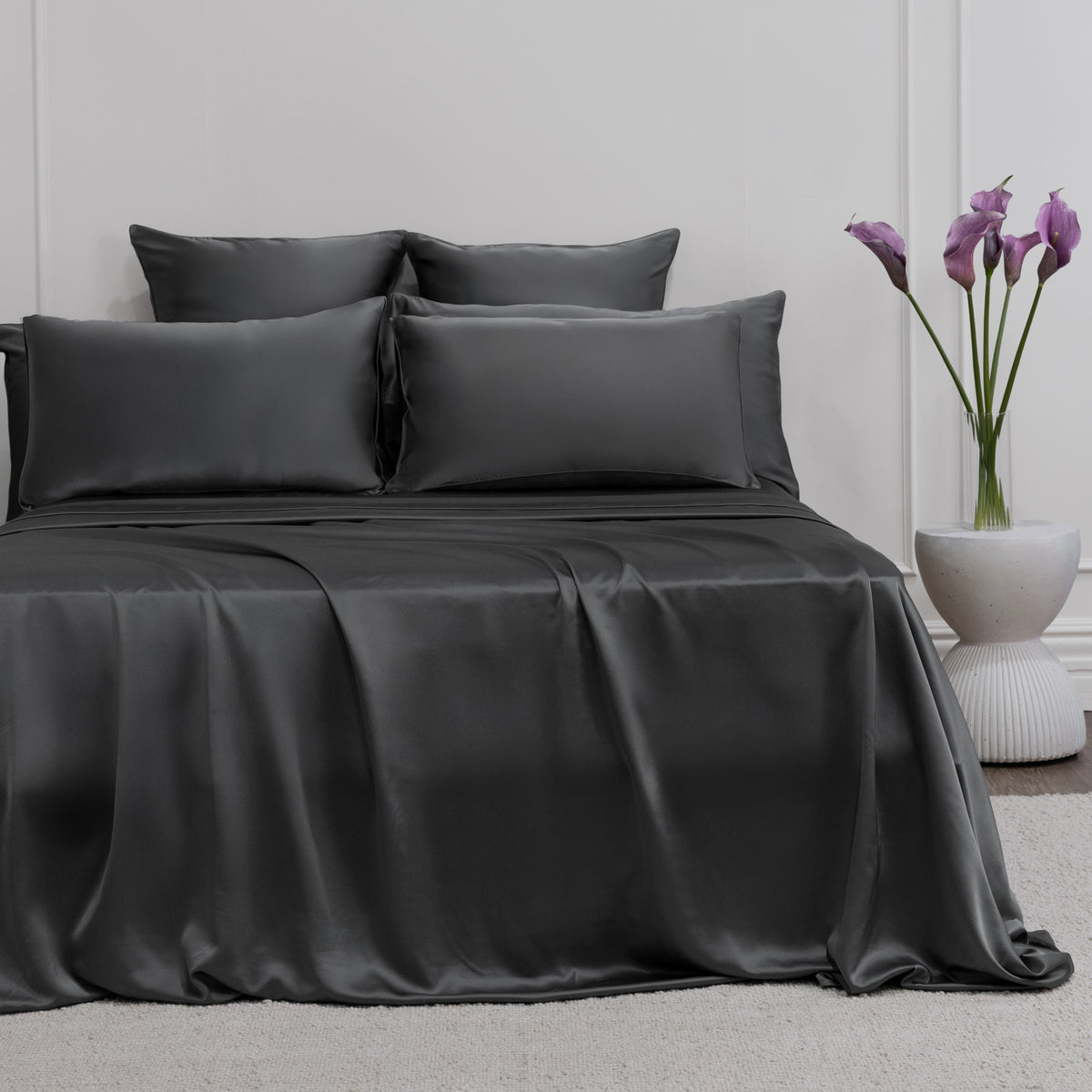 100% Mulberry Silk Sheet Set - 22 Momme | Dark Grey | Bedding co